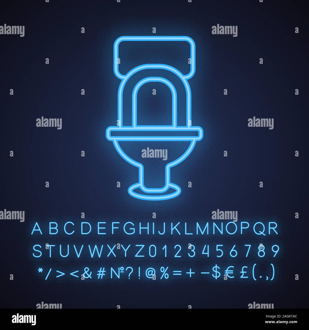 Toilet pan neon light icon. Lavatory loo. Glowing sign with alphabet ...