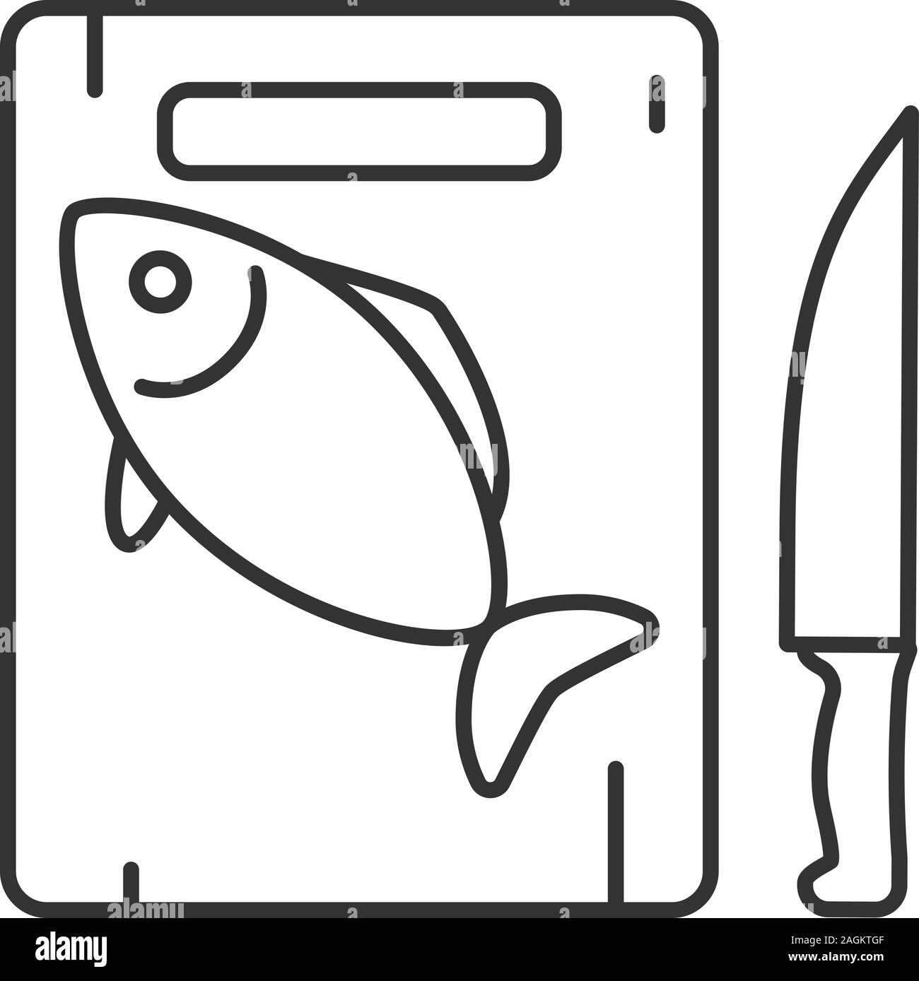 Cutting board with fish and knife linear icon. Thin line illustration ...