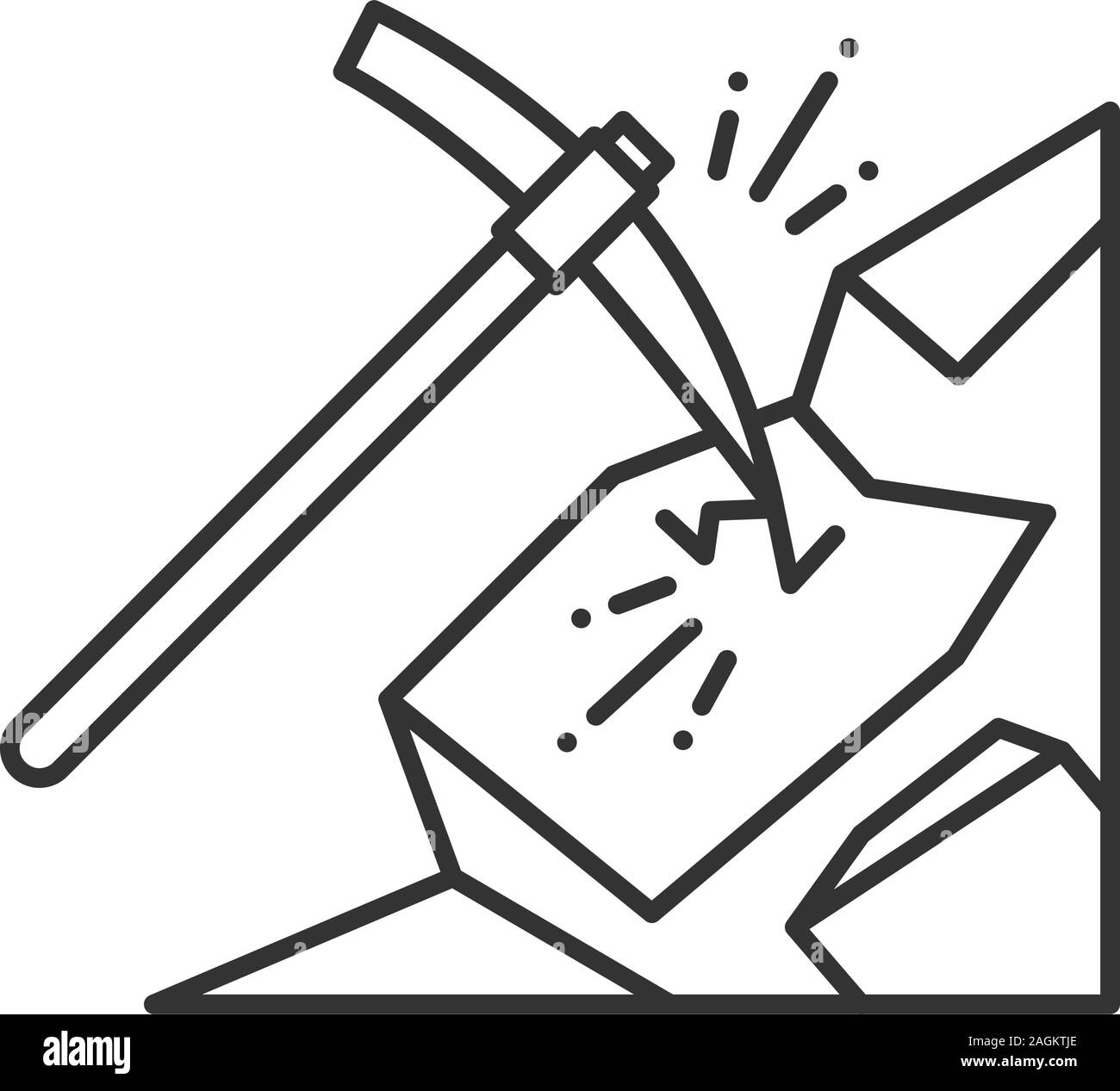 Pickaxe breaking mountain linear icon. Mining. Thin line illustration ... Pickaxe breaking mountain linear icon. Mining. Thin line illustration ...