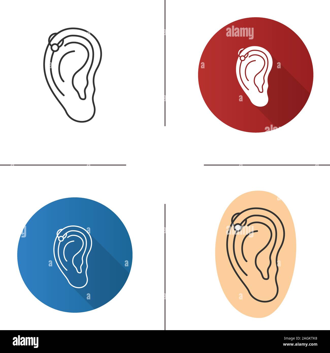 Helix piercing hoop icon. Pierced ear cartilage. Flat design, linear ...