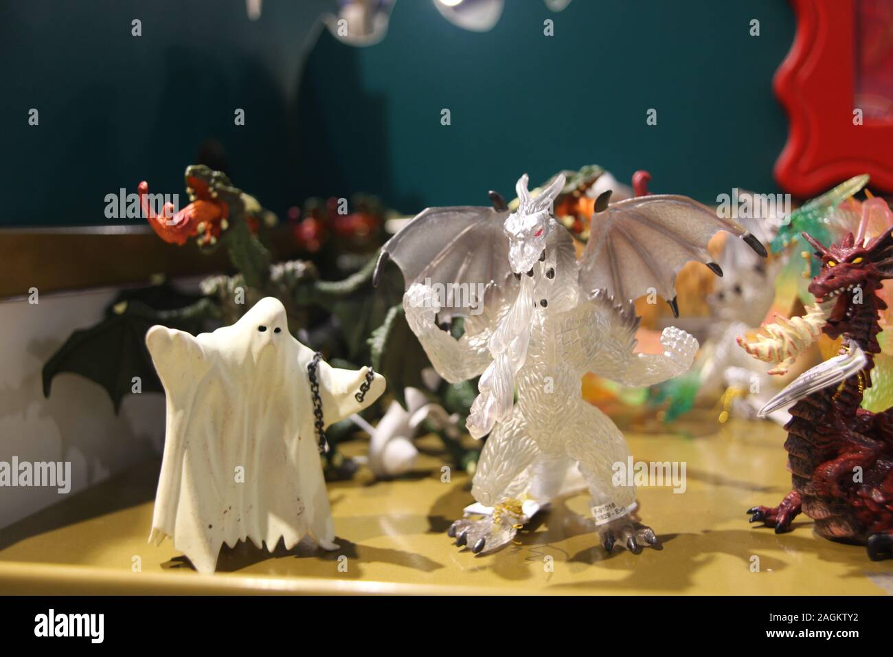 Close-up of a Ghouls, Dragons & other toys at Hamleys Store, Prague ...