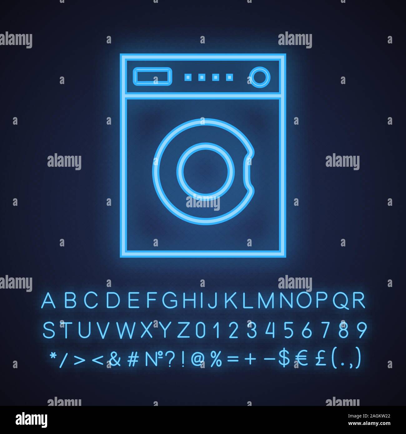 Washing machine neon light icon. Laundry machine. Glowing sign with ...