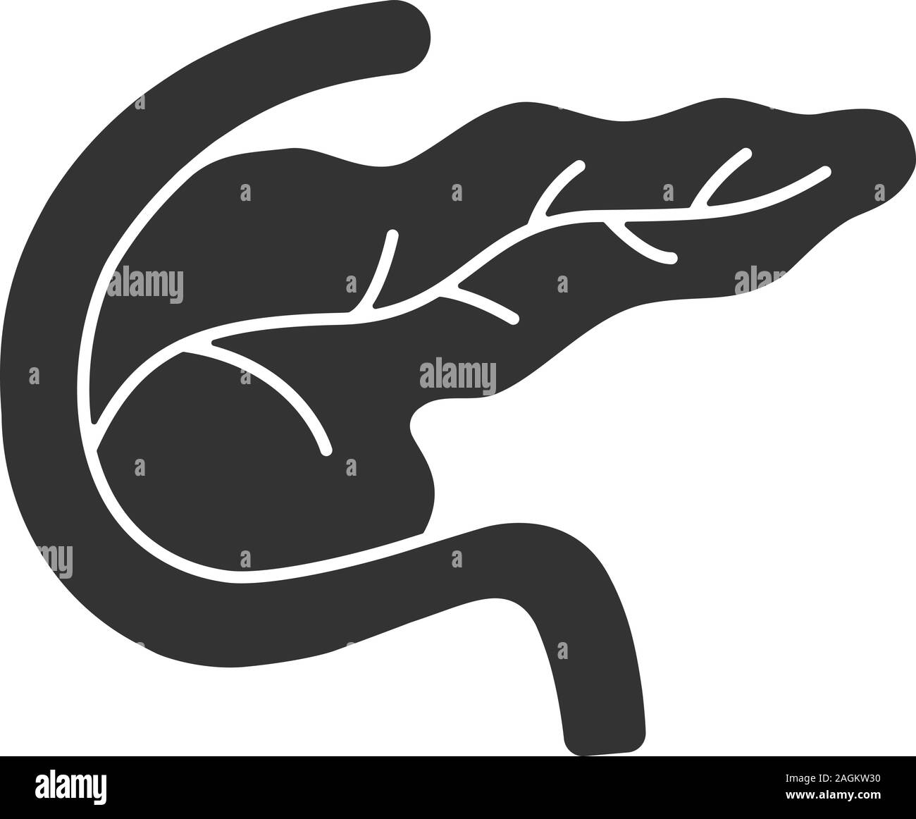 Pancreas and duodenum glyph icon. Digestive and endocrine gland ...