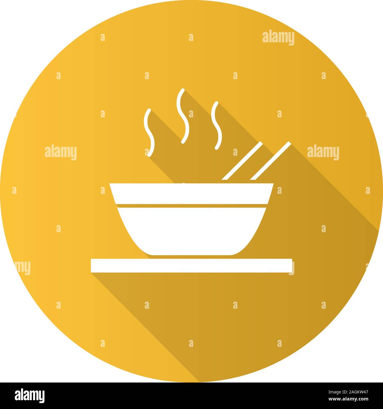 Hot chinese dish flat design long shadow glyph icon. Soup, ramen, rice ...