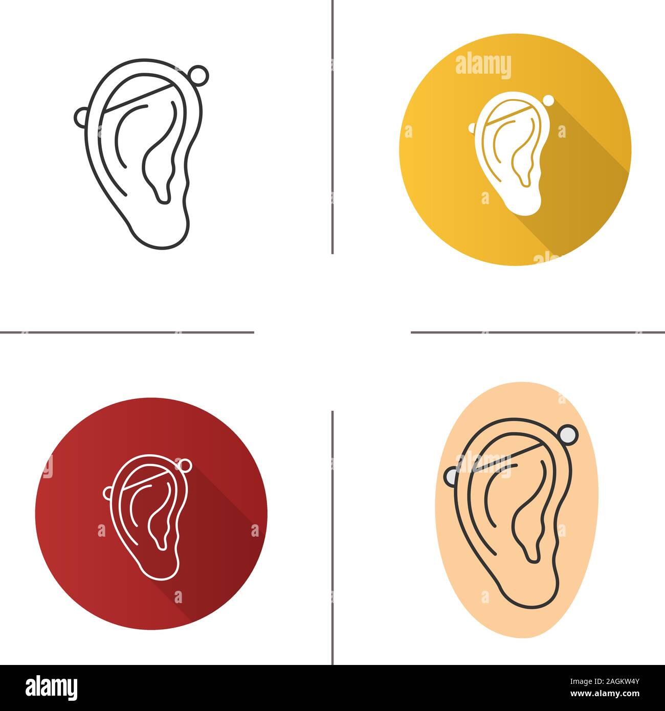 Industrial piercing icon. Pierced ear cartilage. Flat design, linear ...