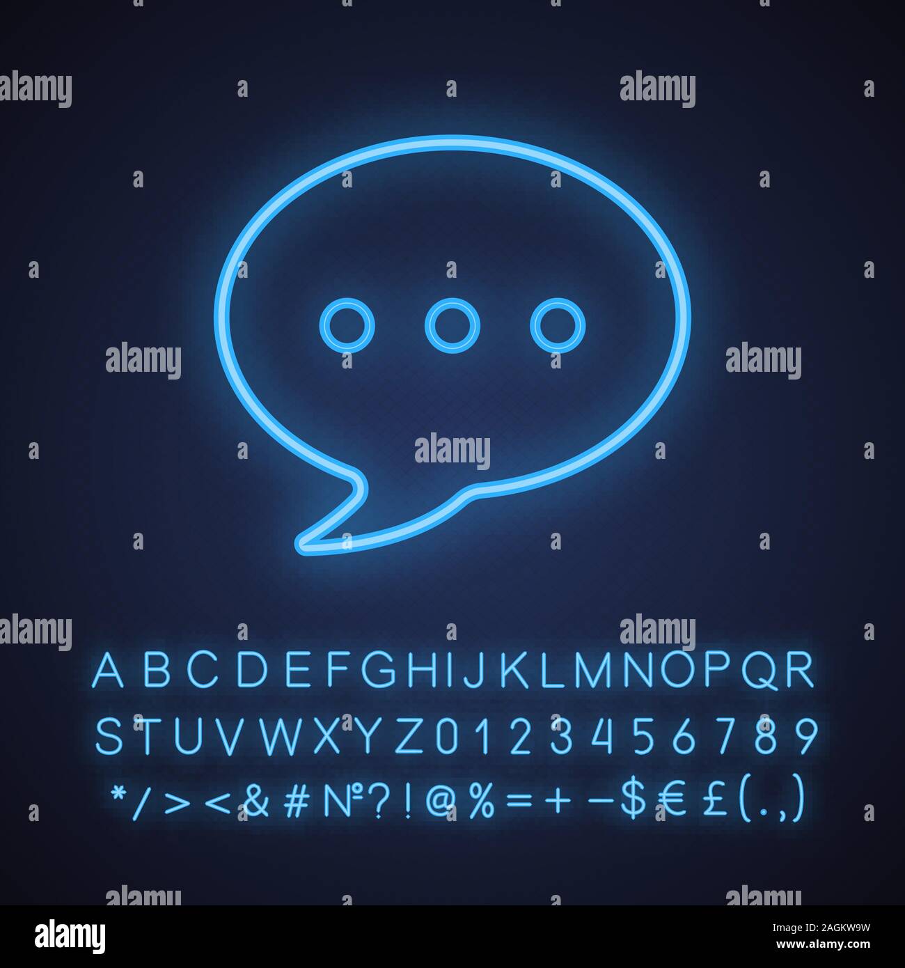 Speech bubble neon light icon. Chat box. Glowing sign with alphabet ...