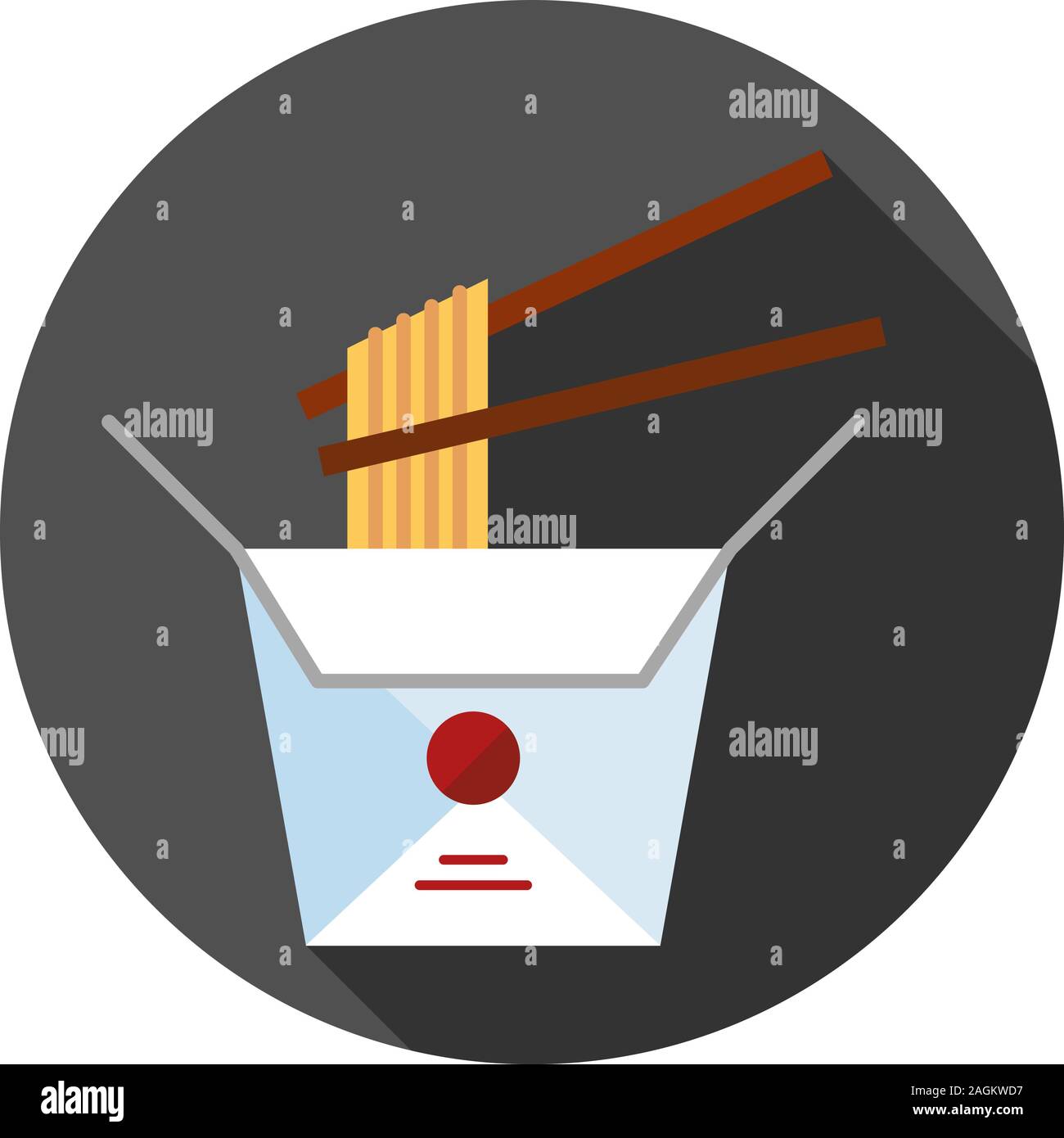 Chinese noodles in paper box and chopsticks flat design long shadow ...
