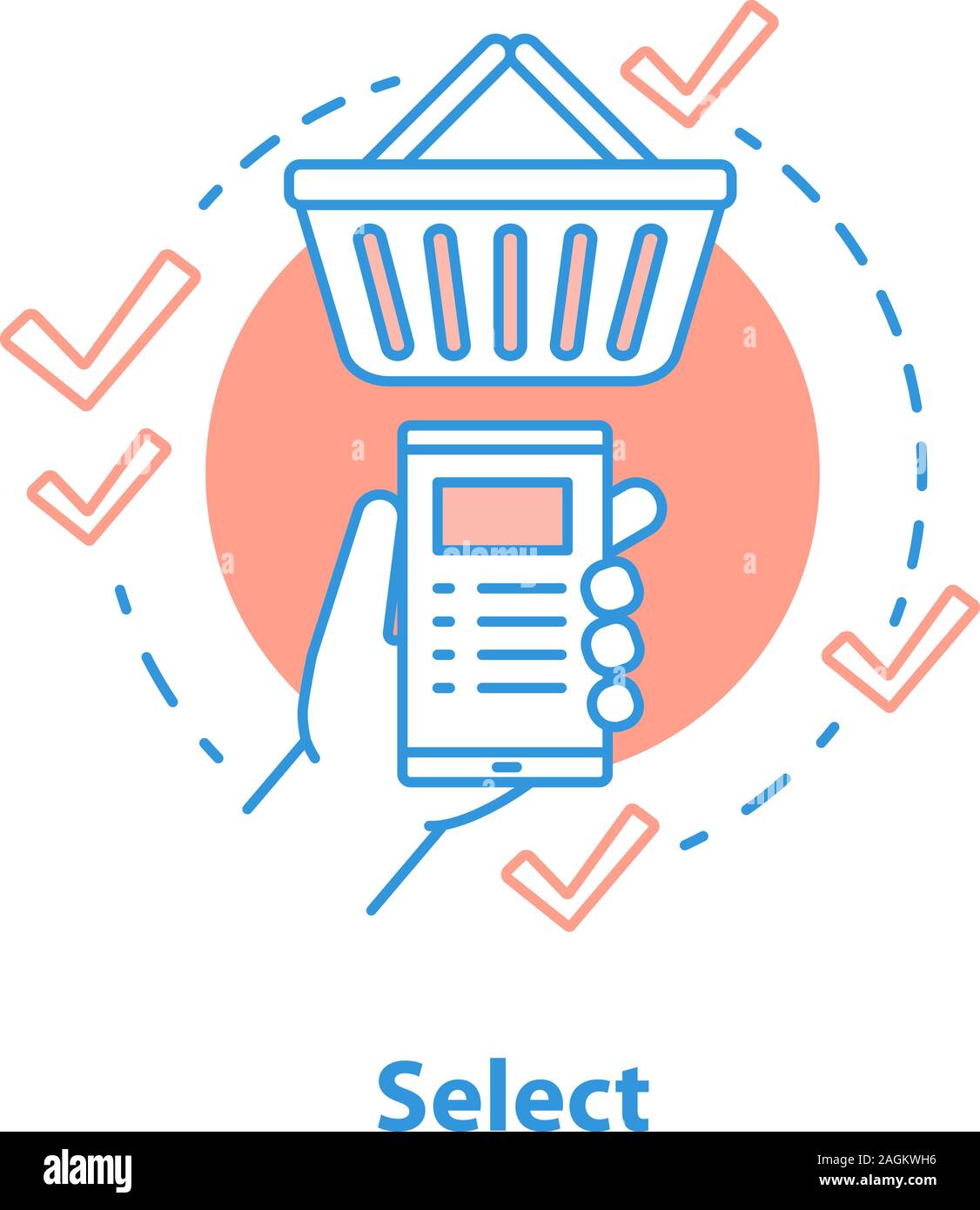 Select items concept icon. Online shopping idea thin line illustration. Add to basket. Vector ...