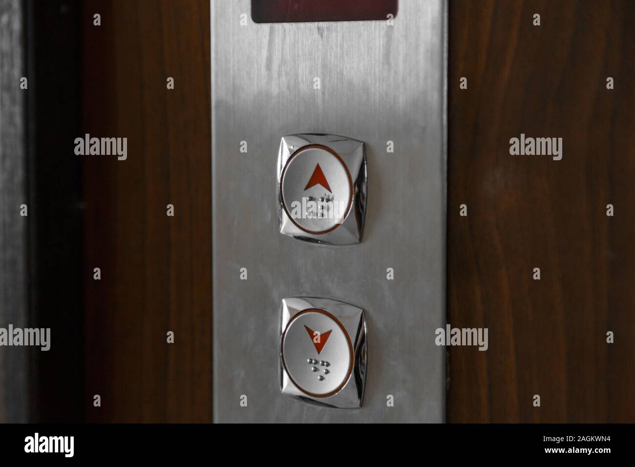Elevator call buttons. selective focus, shallow depth of field Stock ...