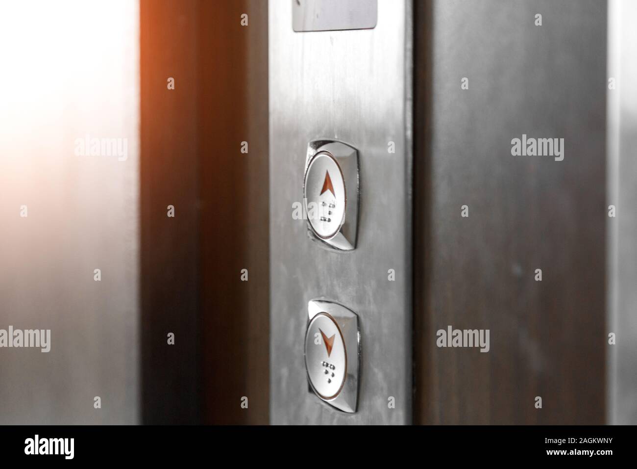 Elevator call buttons. selective focus, shallow depth of field Stock ...