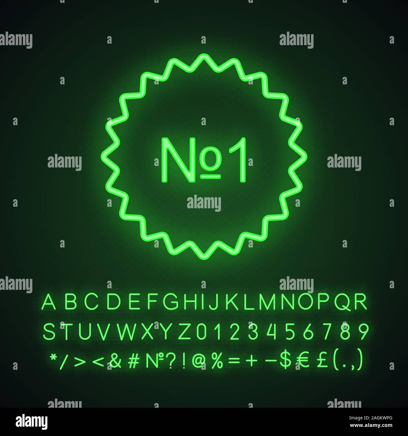 Number one round sticker neon light icon. Glowing sign with alphabet ...