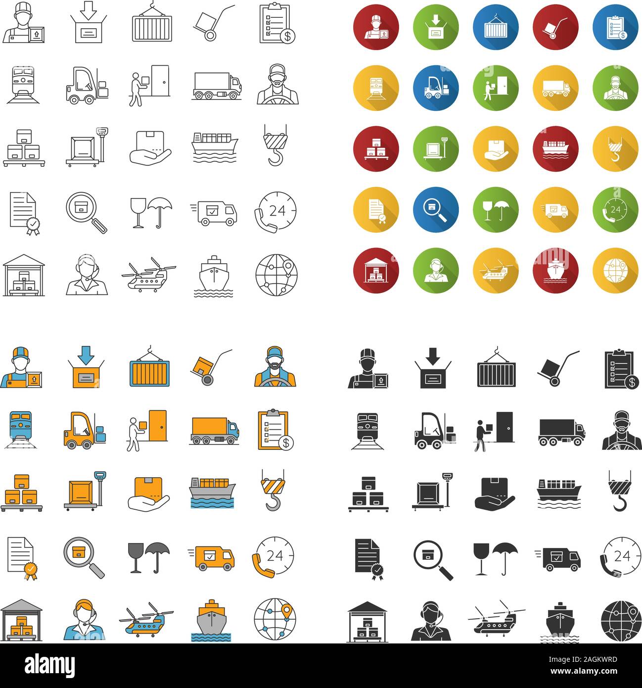 Cargo shipping icons set. Delivery service. Land, air and water ...