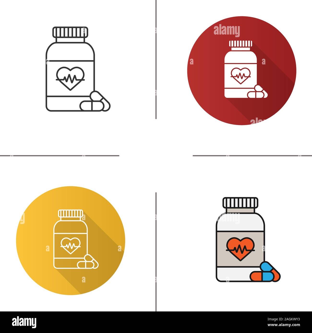 Pills bottle with heart icon. Cardio supplement. Medications. Flat ...