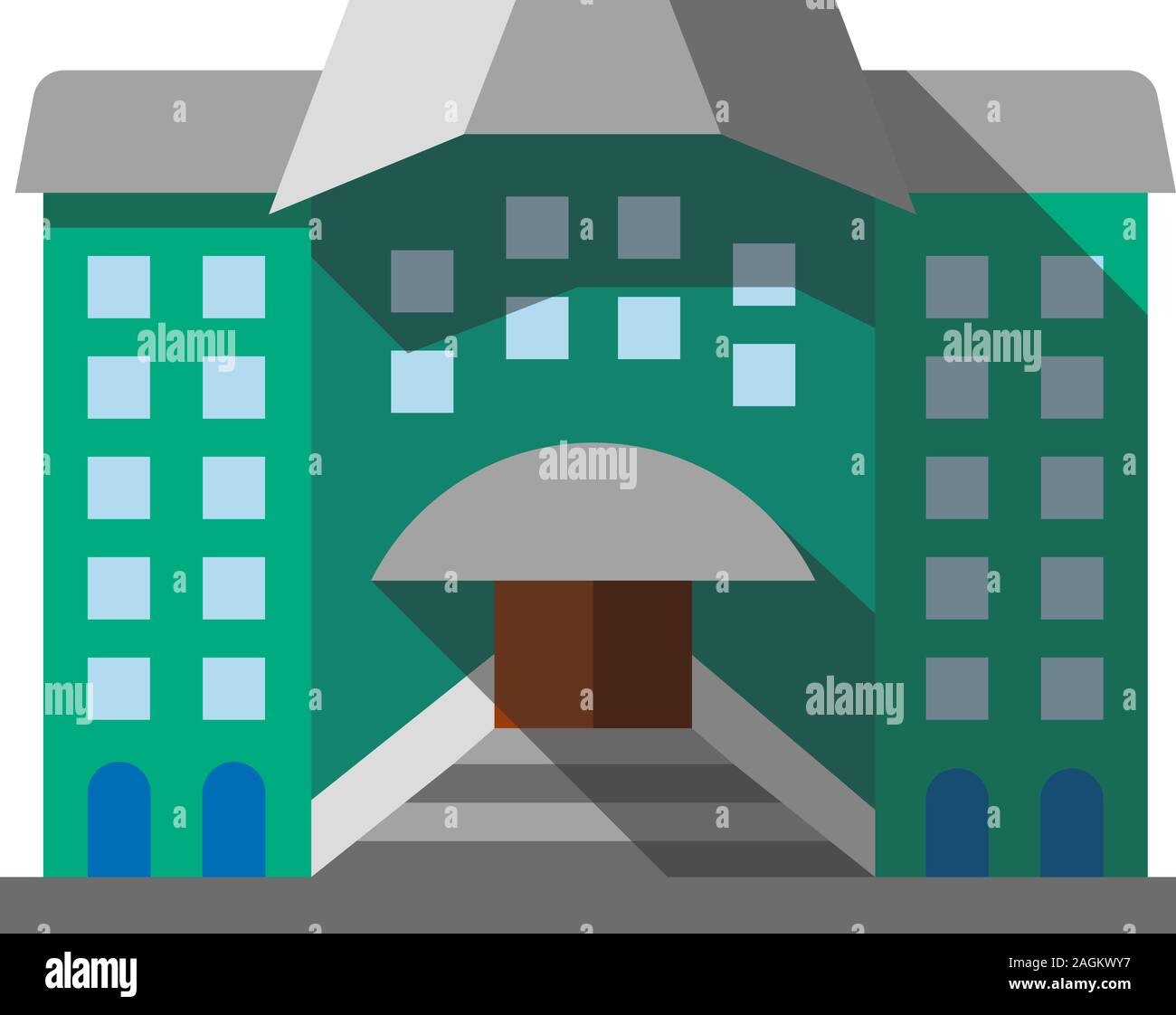 Hostel, hotel flat design long shadow color icon. Library, museum ...