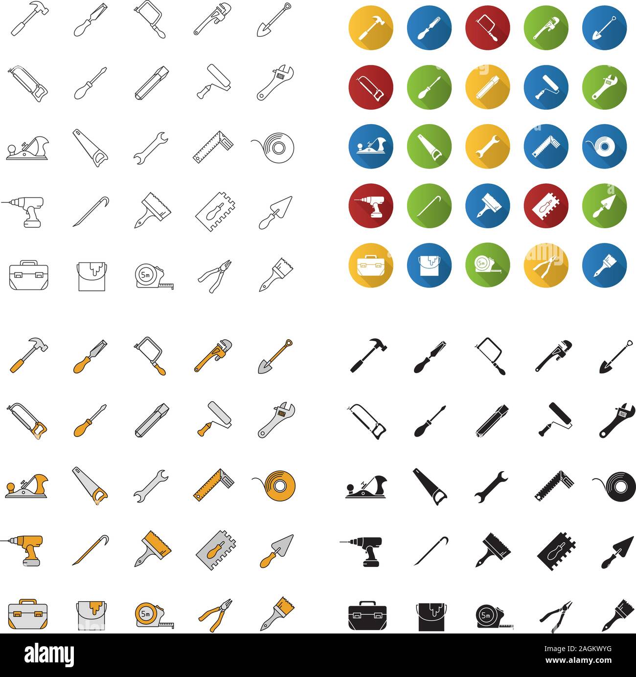 Construction tools icons set. Renovation and repair instruments. Linear ...