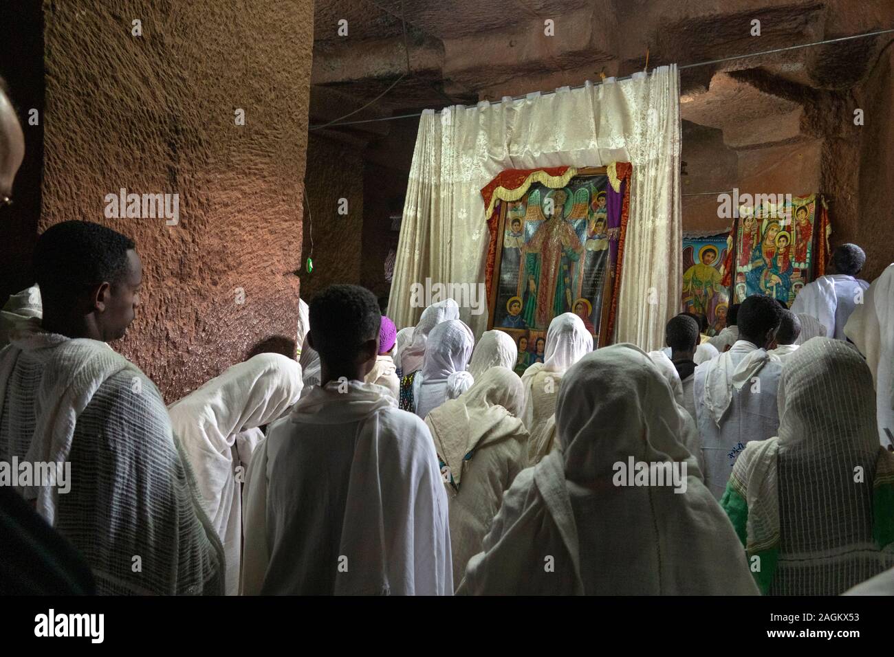 Ethiopia, Amhara Region, Lalibela, Bet Gabriel Rafael, worshippers ...