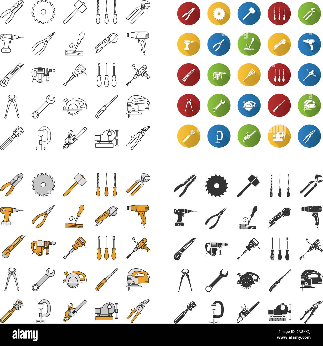 Construction tools icons set. Renovation and repair instruments. Linear ...