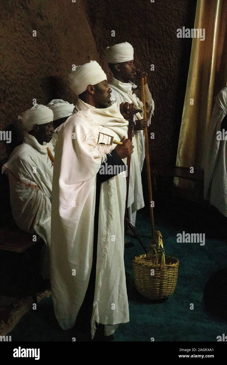 Ethiopia, Amhara Region, Lalibela, Bet Gabriel Rafael, priests during ...