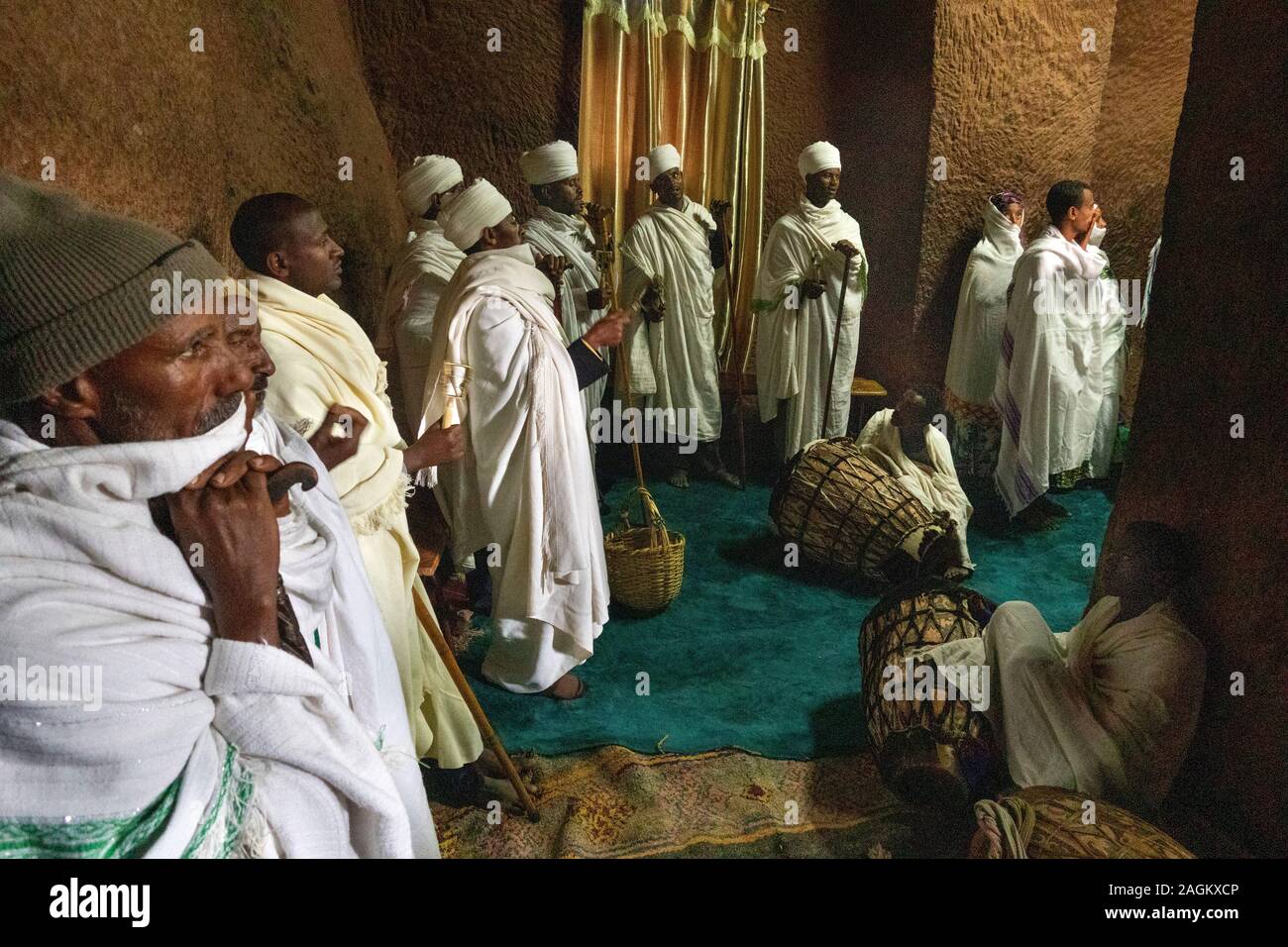 Ethiopia, Amhara Region, Lalibela, Bet Gabriel Rafael, priests during ...