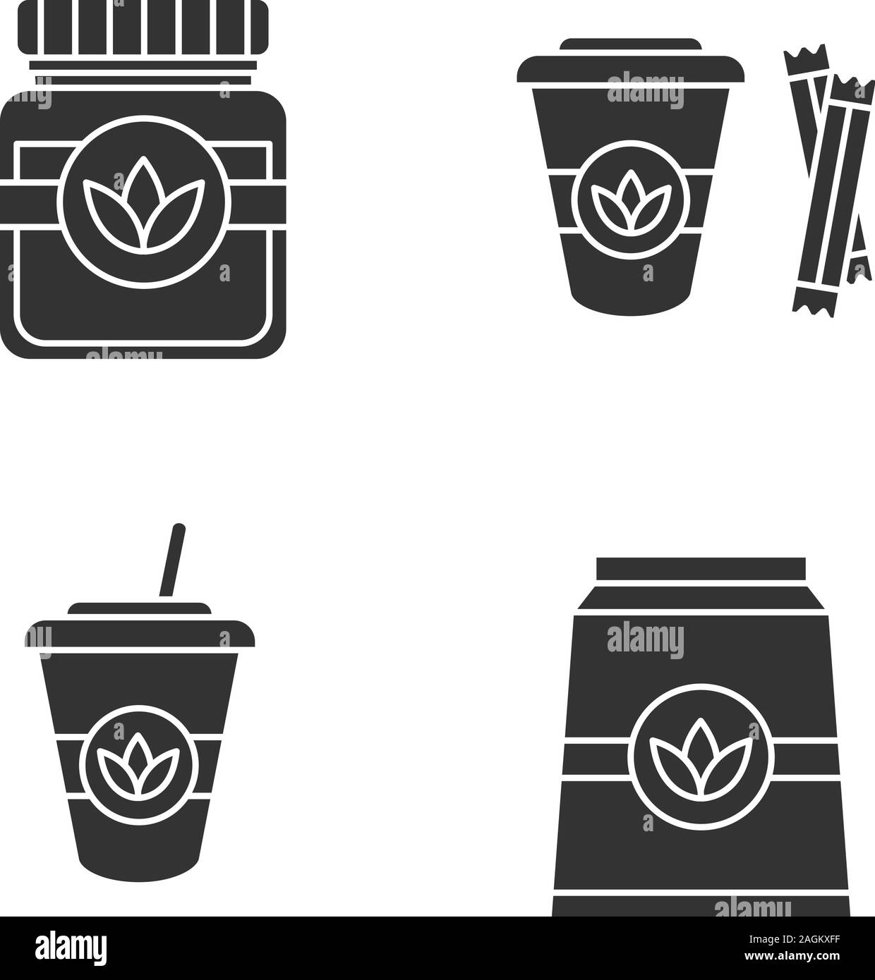 Tea drinks glyph icons set. Detox herbs and cocktails. Silhouette ...