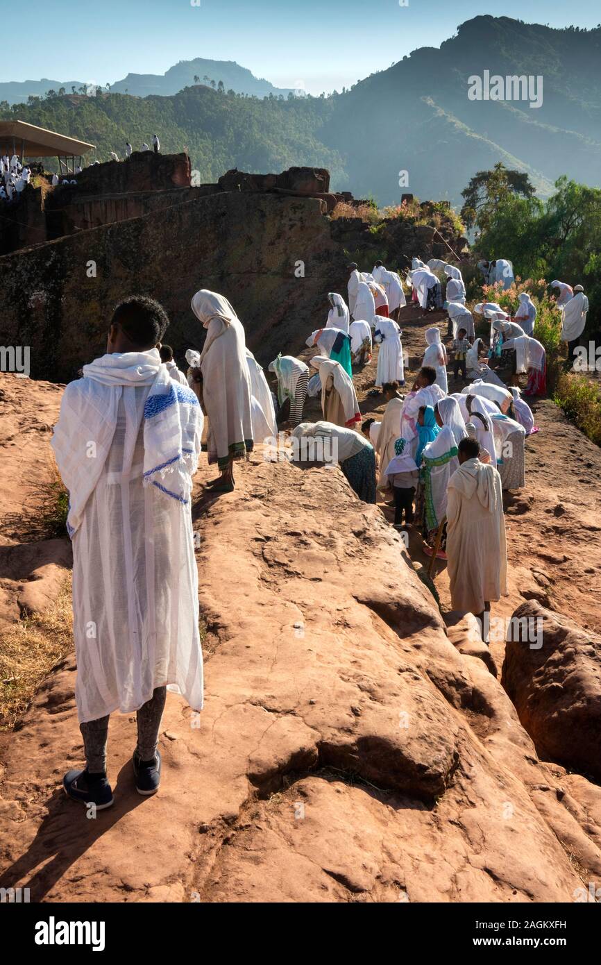 Ethiopia, Amhara Region, Lalibela, Bet Gabriel Rafael, worshippers ...