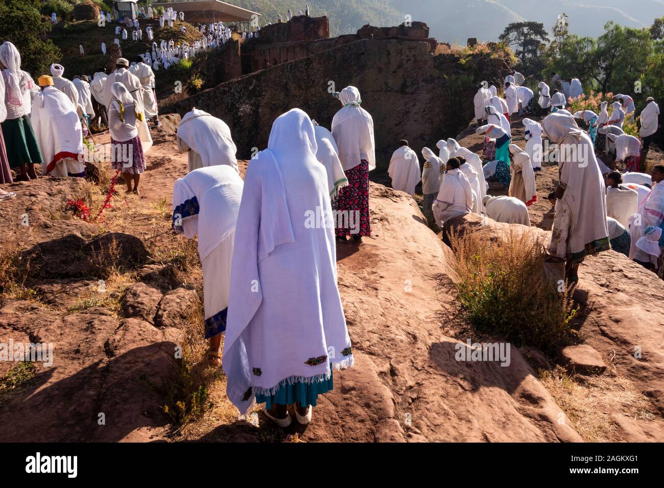 Ethiopia, Amhara Region, Lalibela, Bet Gabriel Rafael, worshippers ...