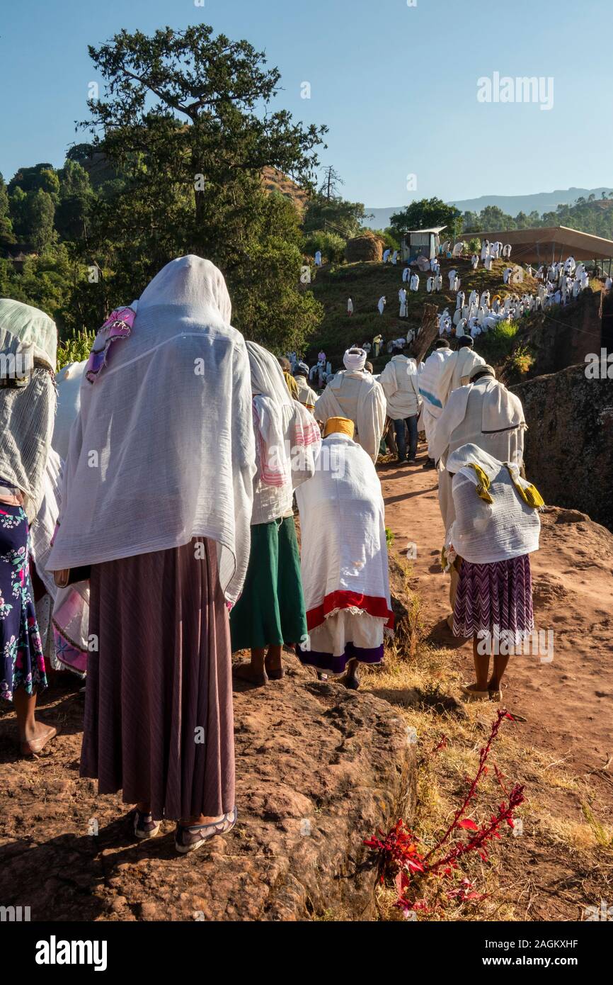 Ethiopia, Amhara Region, Lalibela, Bet Gabriel Rafael, worshippers ...