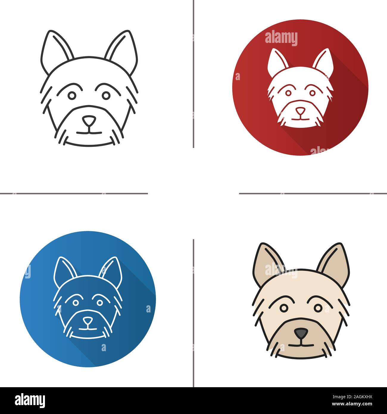 Yorkshire Terrier icon. Yorkie. Flat design, linear and color styles ...