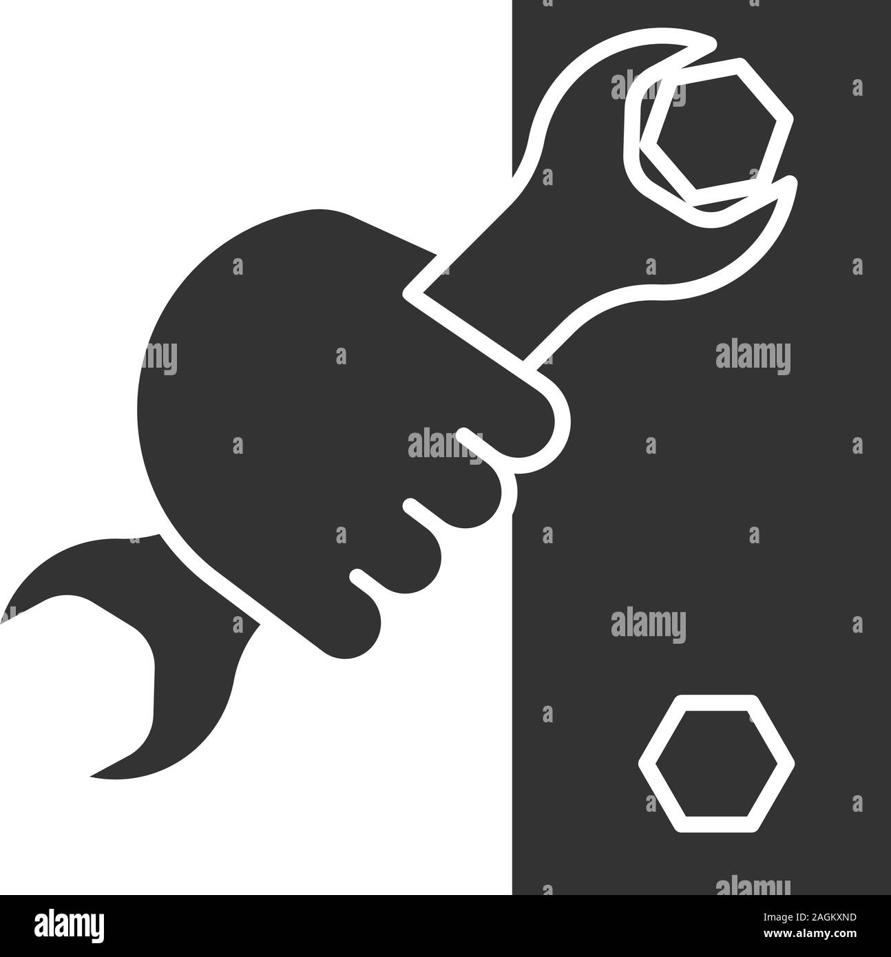 Hand holding wrench glyph icon. Silhouette symbol. Double open ended ...