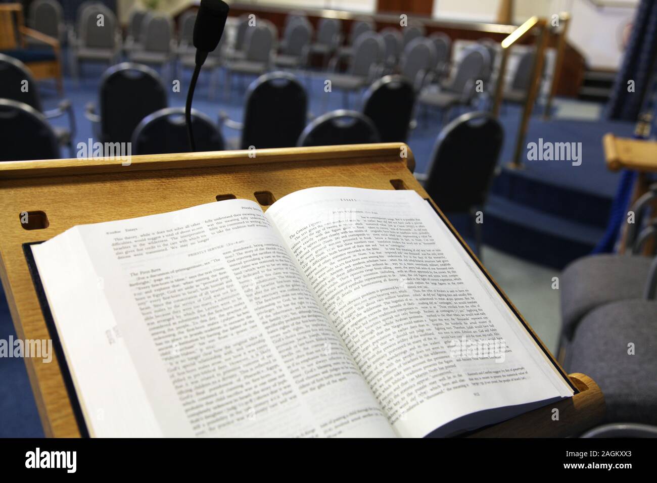 An open Torah presented on a lectern ready for a service Stock Photo ...