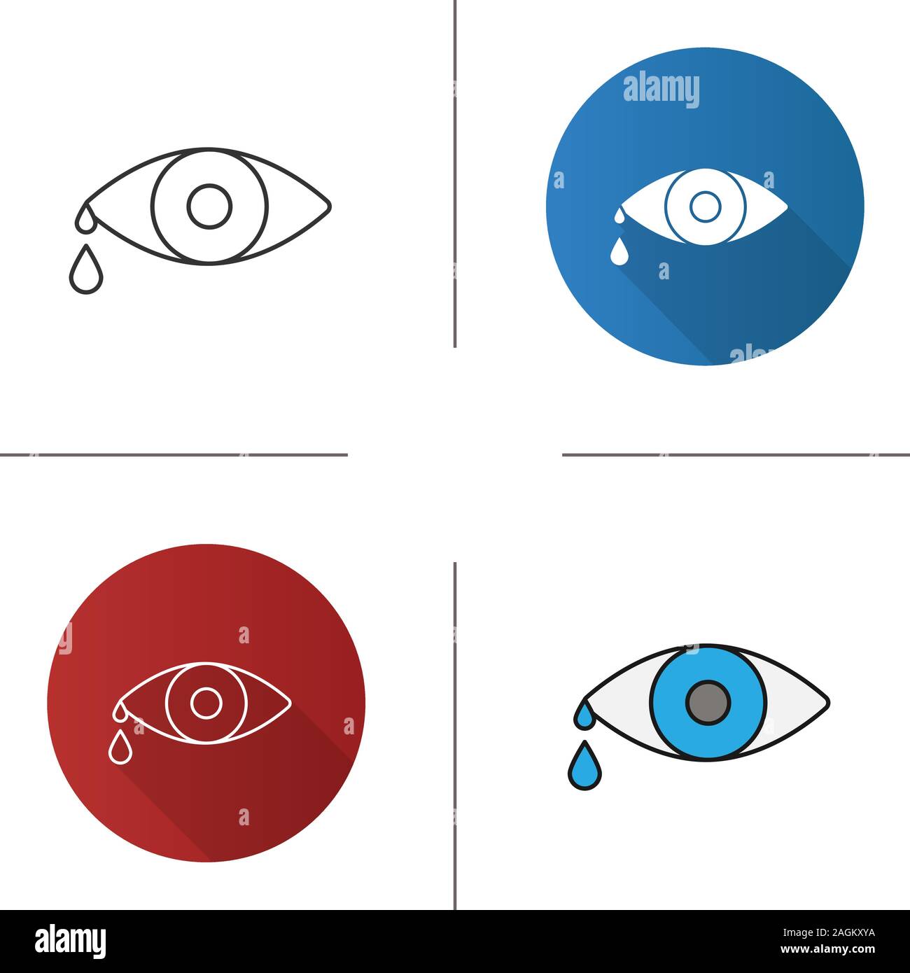 Crying human eye icon. Flat design, linear and color styles. Eye with ...