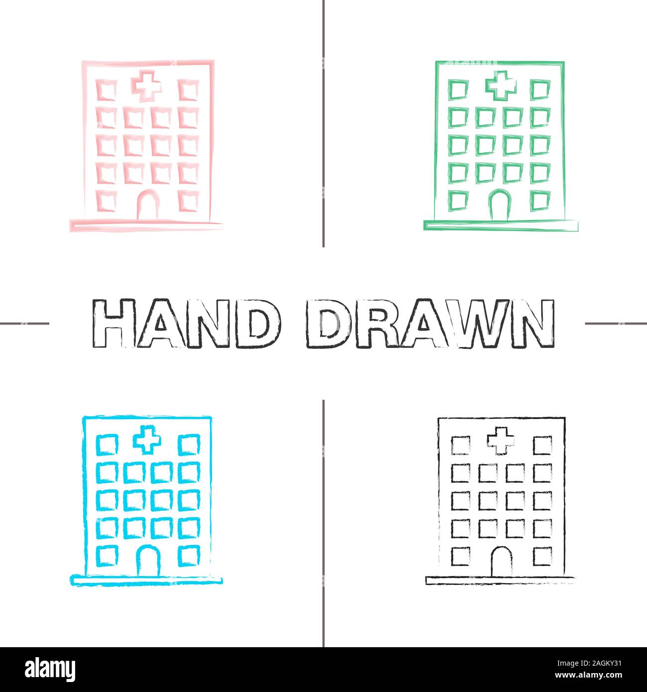 Hospital hand drawn icons set. Clinic. Color brush stroke. Isolated ...