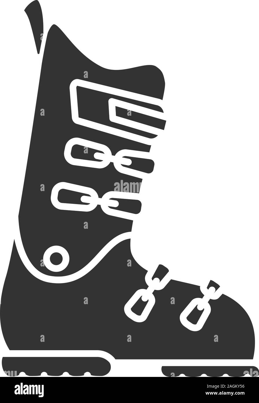 Ski or snowboard boot glyph icon. Silhouette symbol. Negative space ...