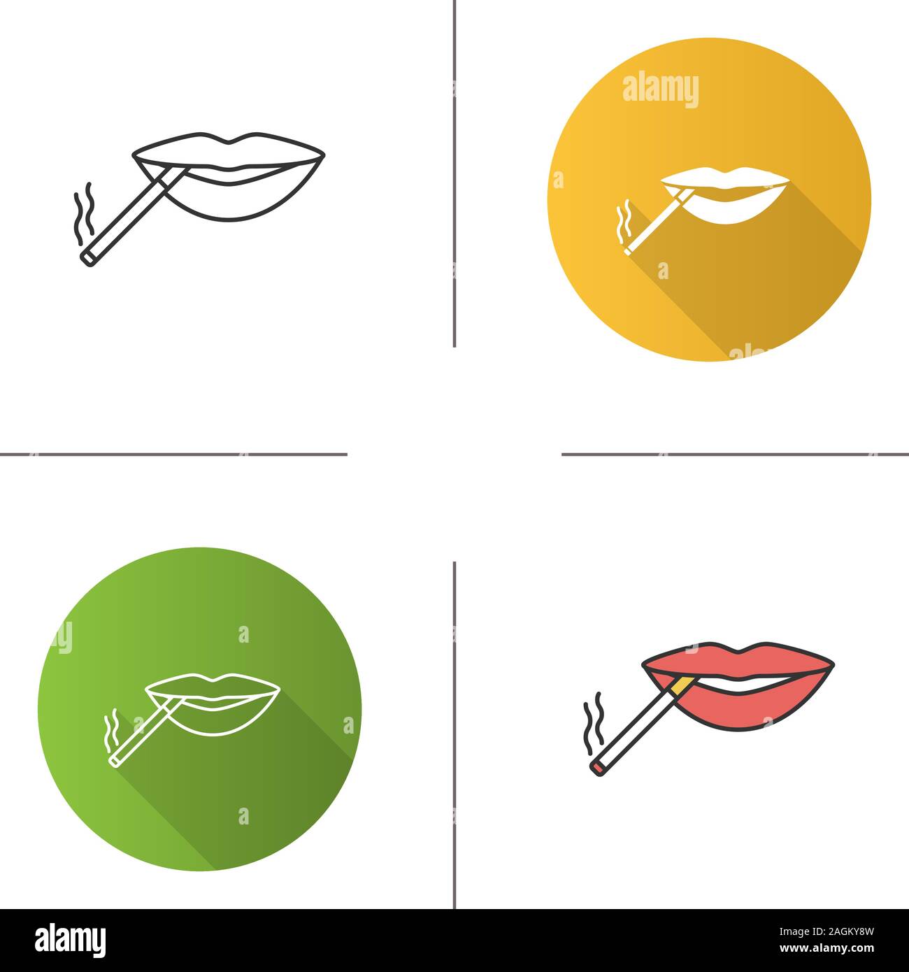 Cigarette in mouth icon. Smoking positive concept. Flat design, linear ...