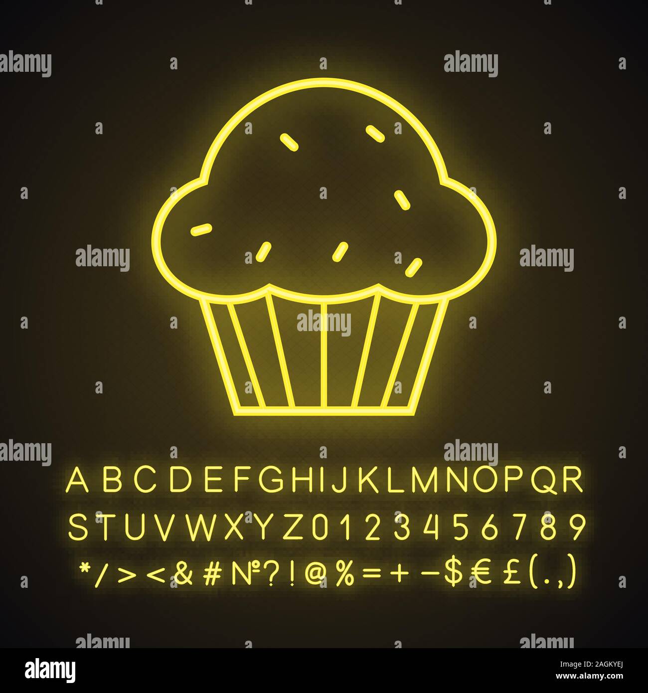 Cupcake neon light icon. Muffin. Glowing sign with alphabet, numbers ...