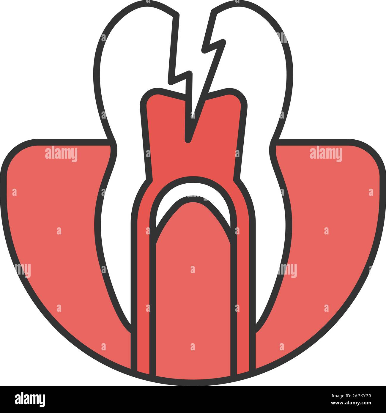 Toothache color icon. Destroyed tooth. Tooth with lightning. Isolated ...