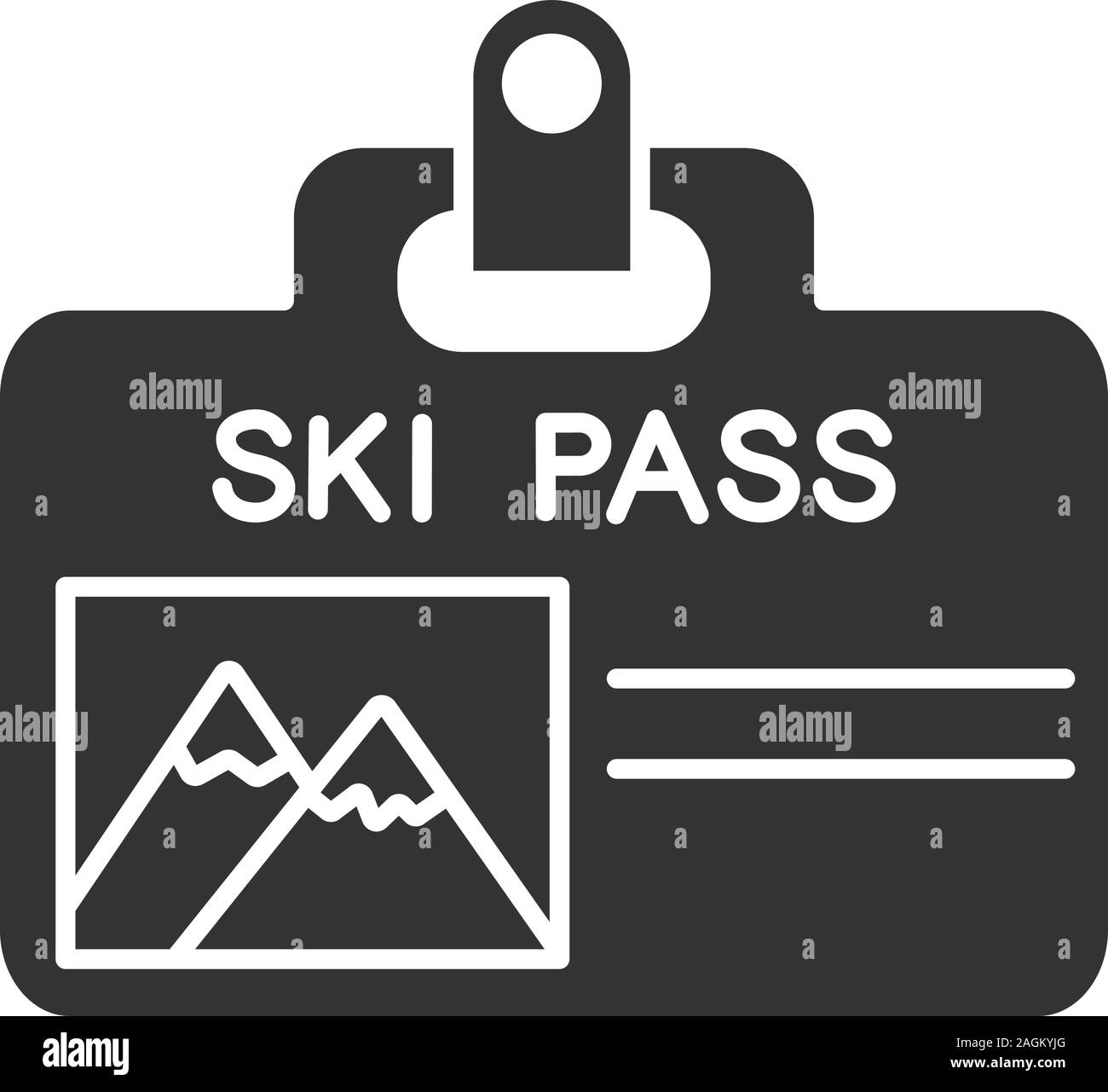 Ski pass badge glyph icon. Lift ticket. Silhouette symbol. Negative ...