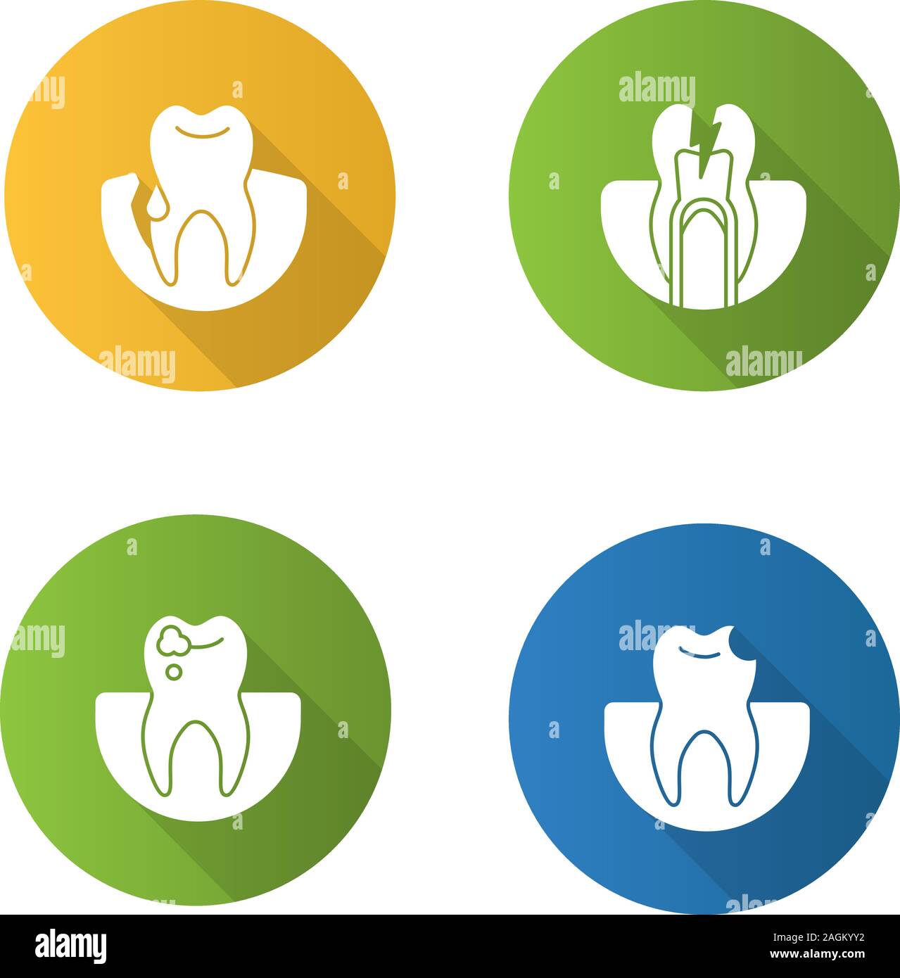 Dentistry flat design long shadow glyph icons set. Stomatology. Gum ...