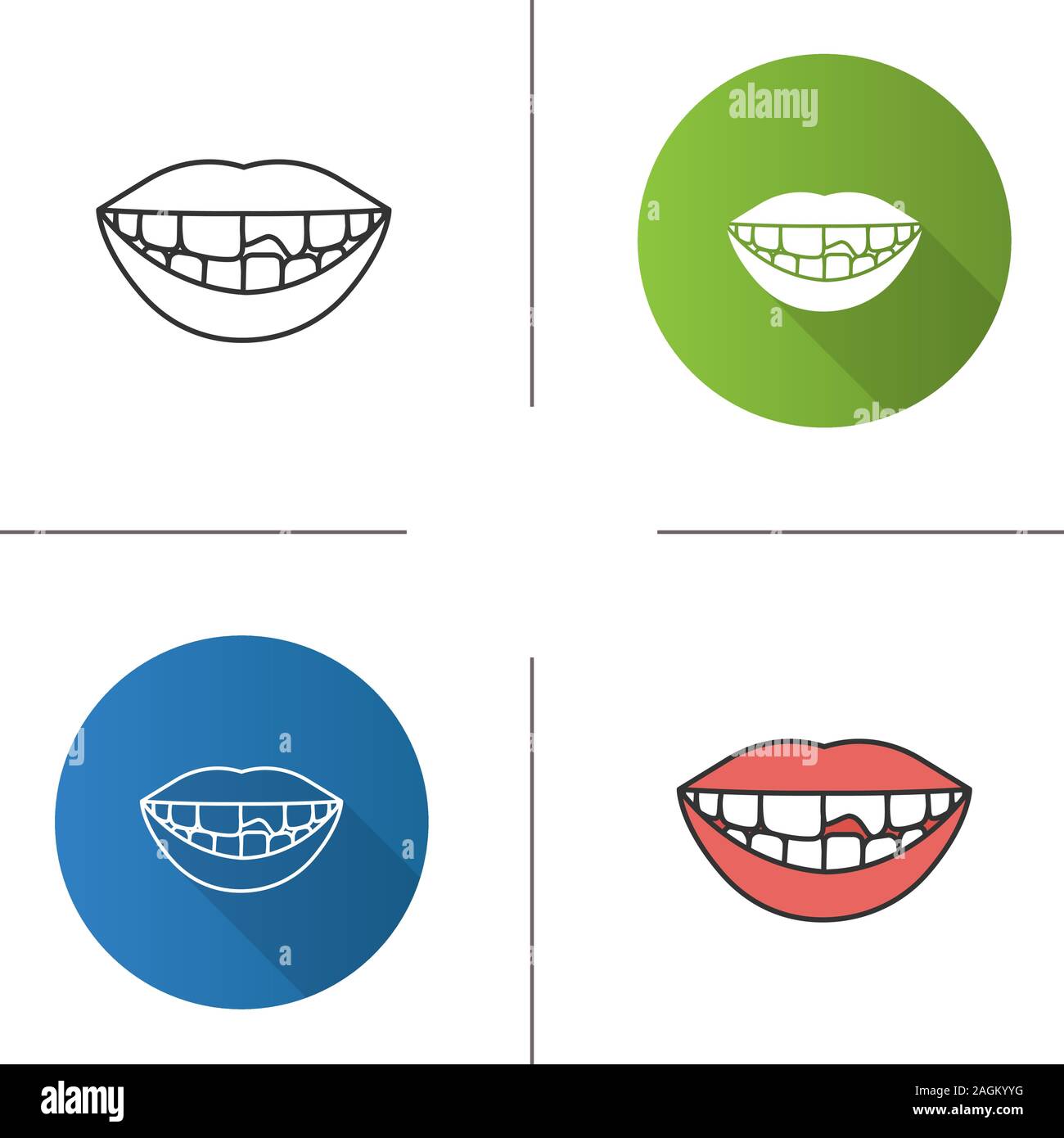 Broken tooth icon. Chipped tooth. Flat design, linear and color styles ...