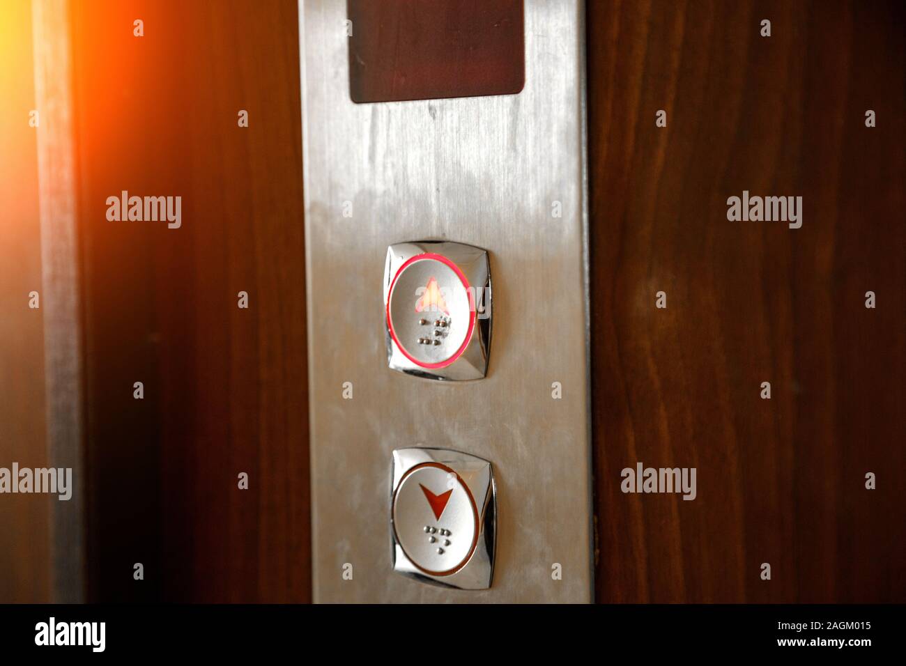 Elevator call buttons. selective focus, shallow depth of field Stock ...