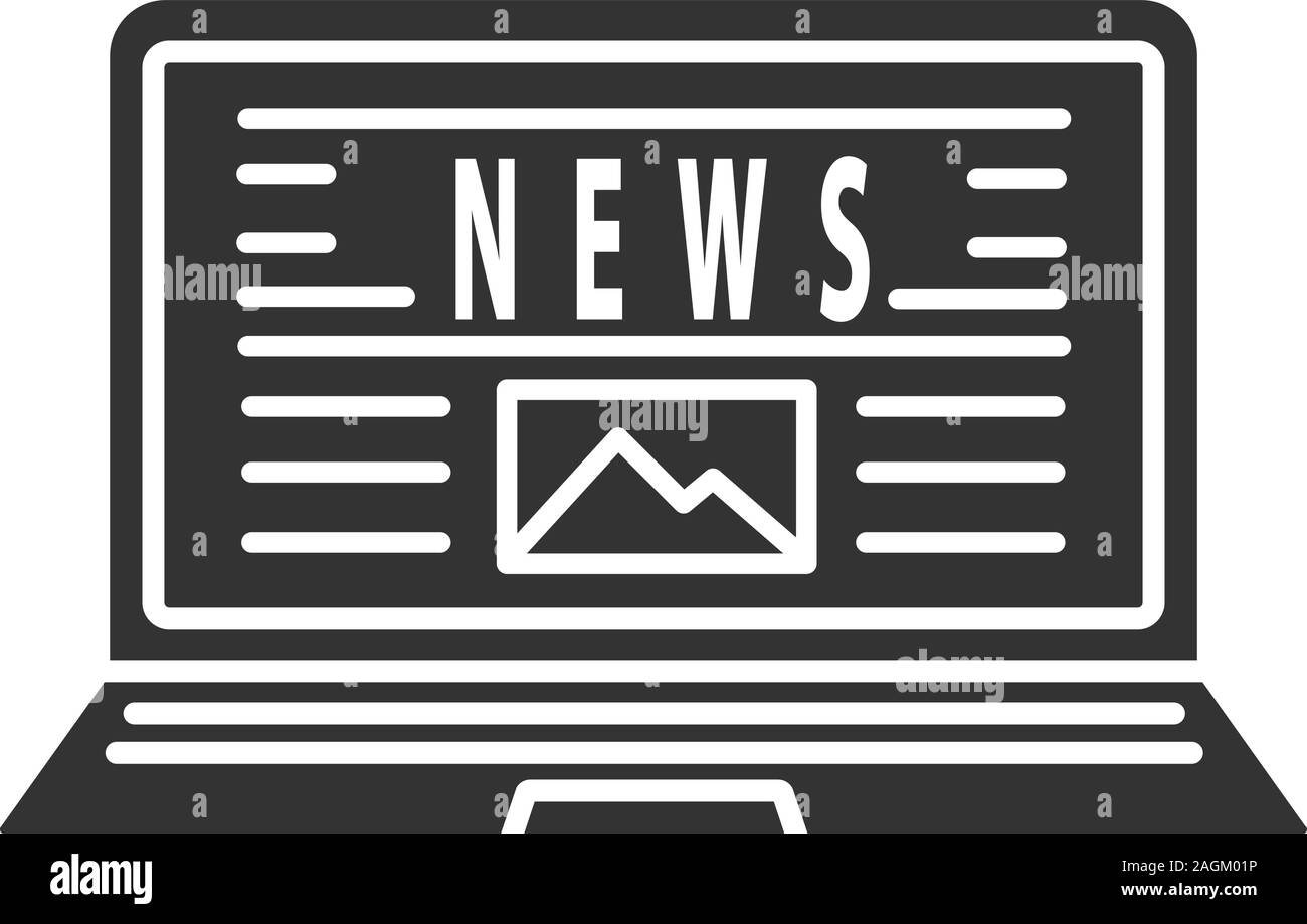 Electronic newspaper glyph icon. Online news on laptop. Silhouette ...