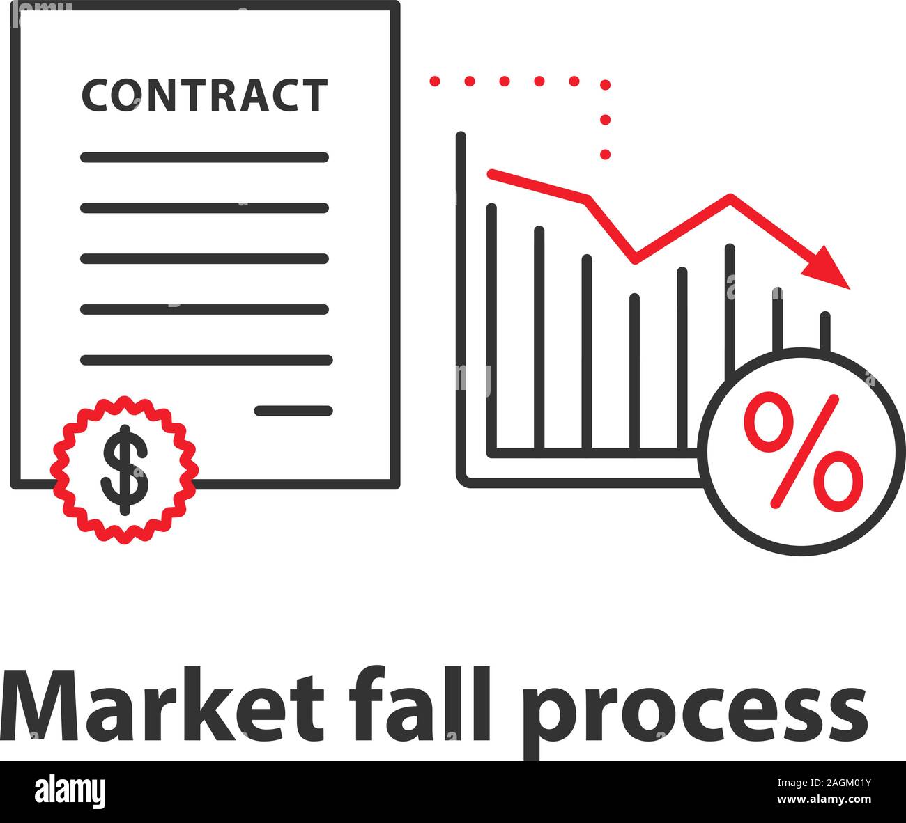 Market fall process concept icon. Profit decline idea thin line ...