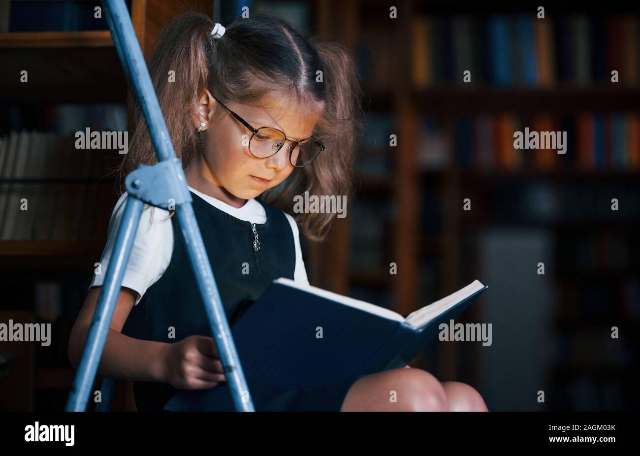 Girl on library ladder hi-res stock photography and images - Alamy
