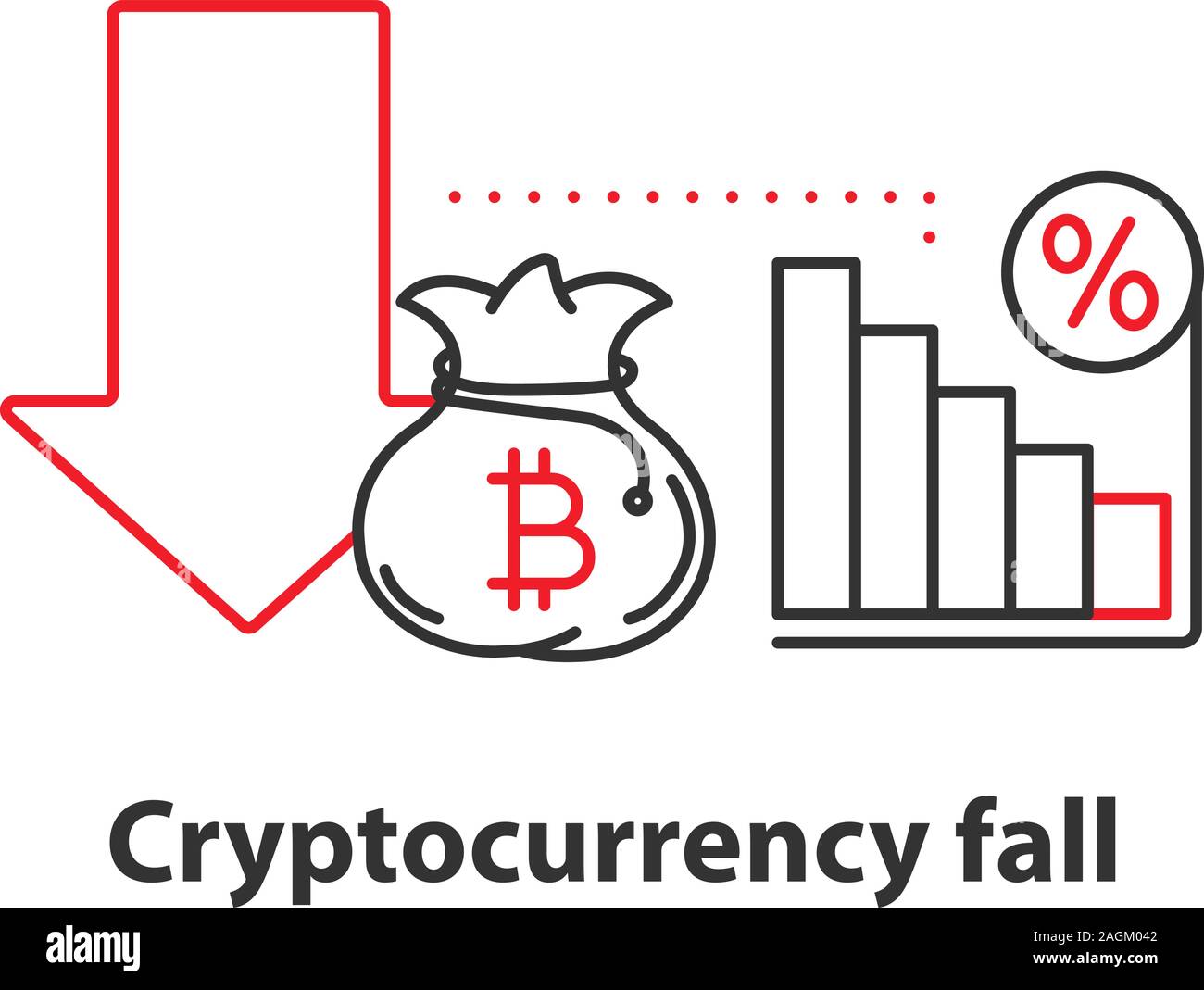 Cryptocurrency fall concept icon. Profit decline idea thin line ...