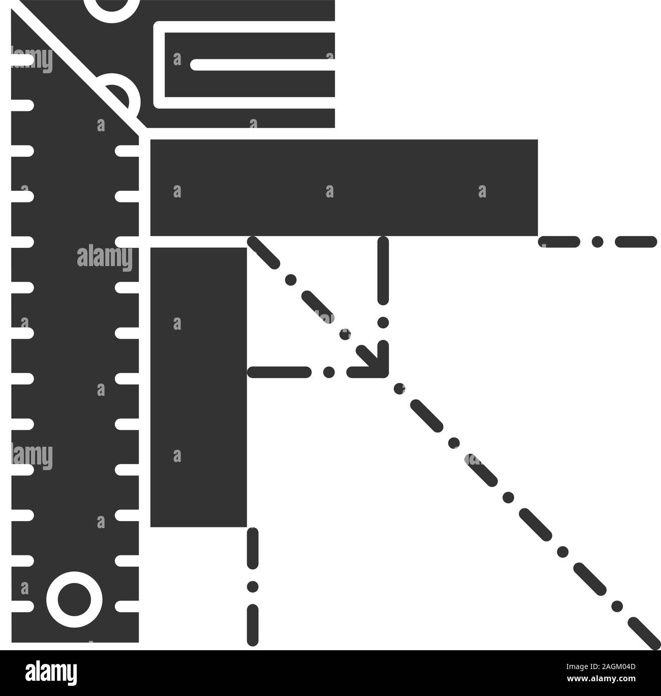 Set square glyph icon. Angle measurement. Ruler with angle bar. Silhouette symbol. Negative ...