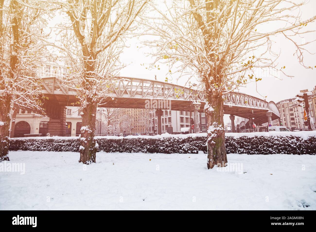 Metro and snow Bataille de Stalingrad square Paris Stock Photo - Alamy