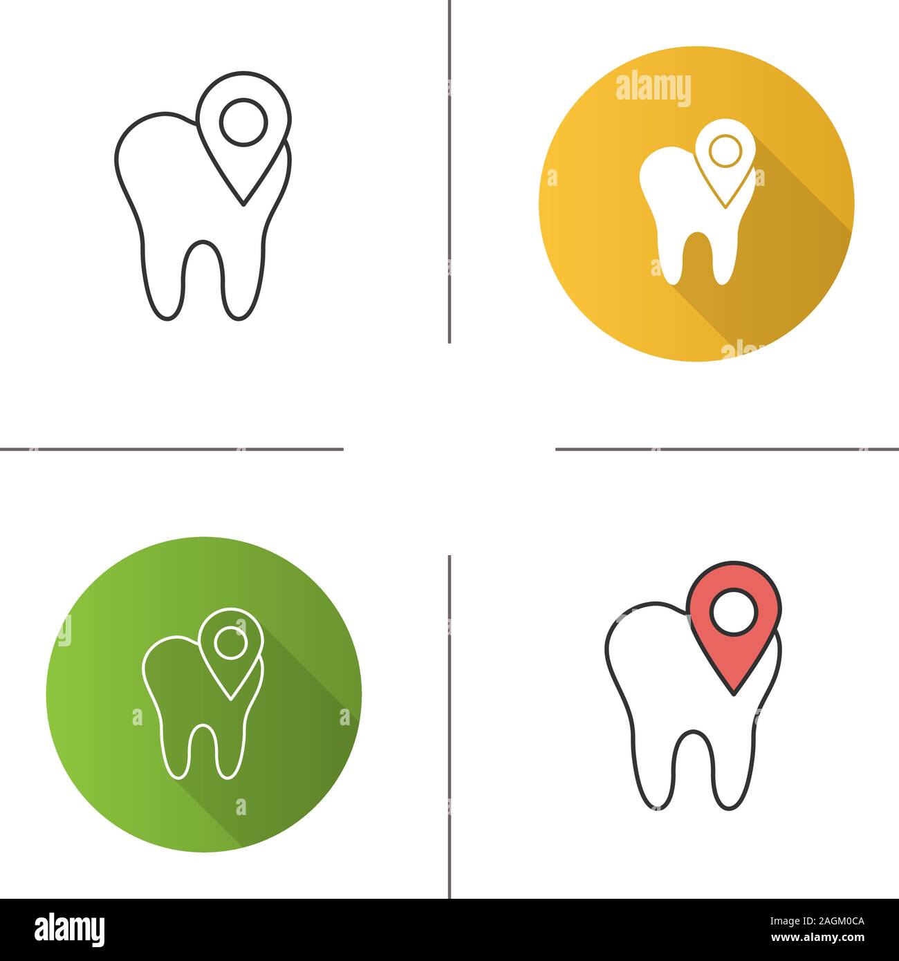Dental clinic location icon. Tooth with map pinpoint. Flat design ...