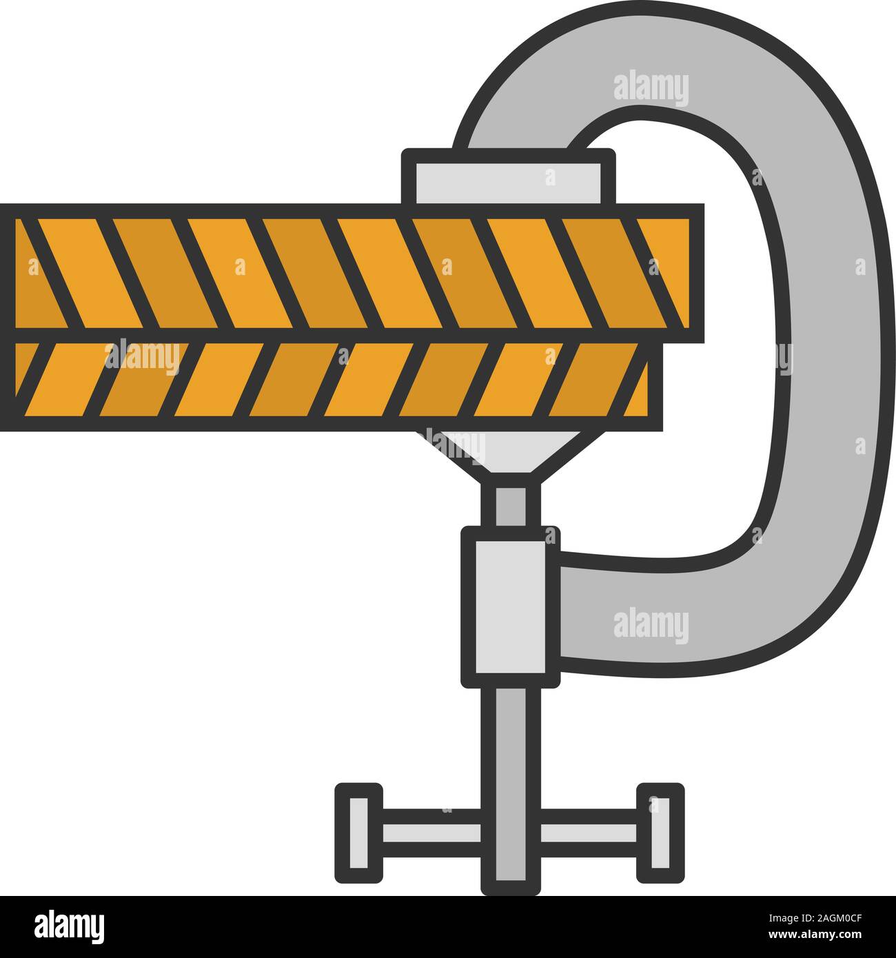 Screw clamp holding wooden planks color icon. G-clamp. Isolated vector ...