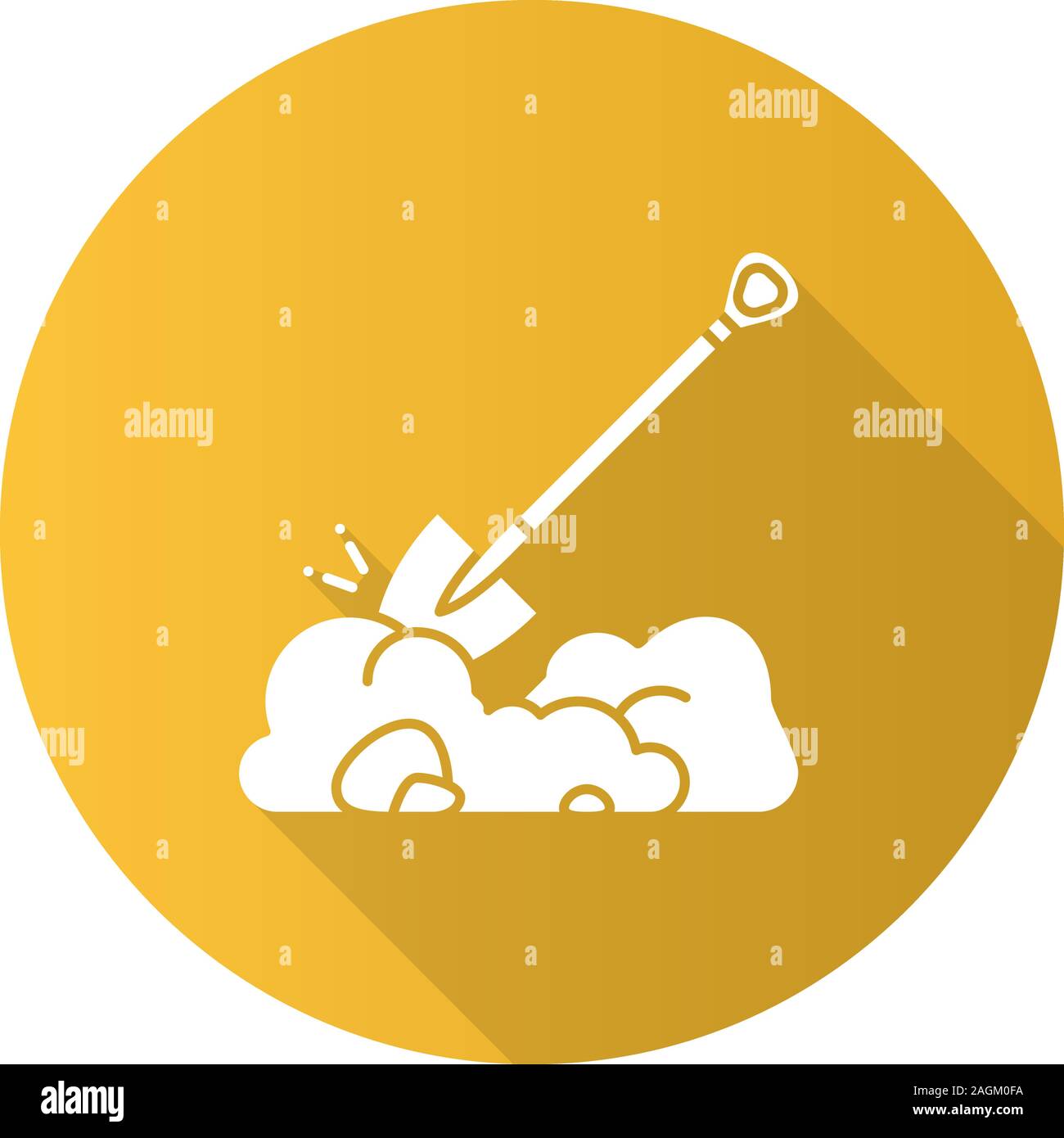 Digging shovel flat linear long shadow icon. Spade. Vector outline ...