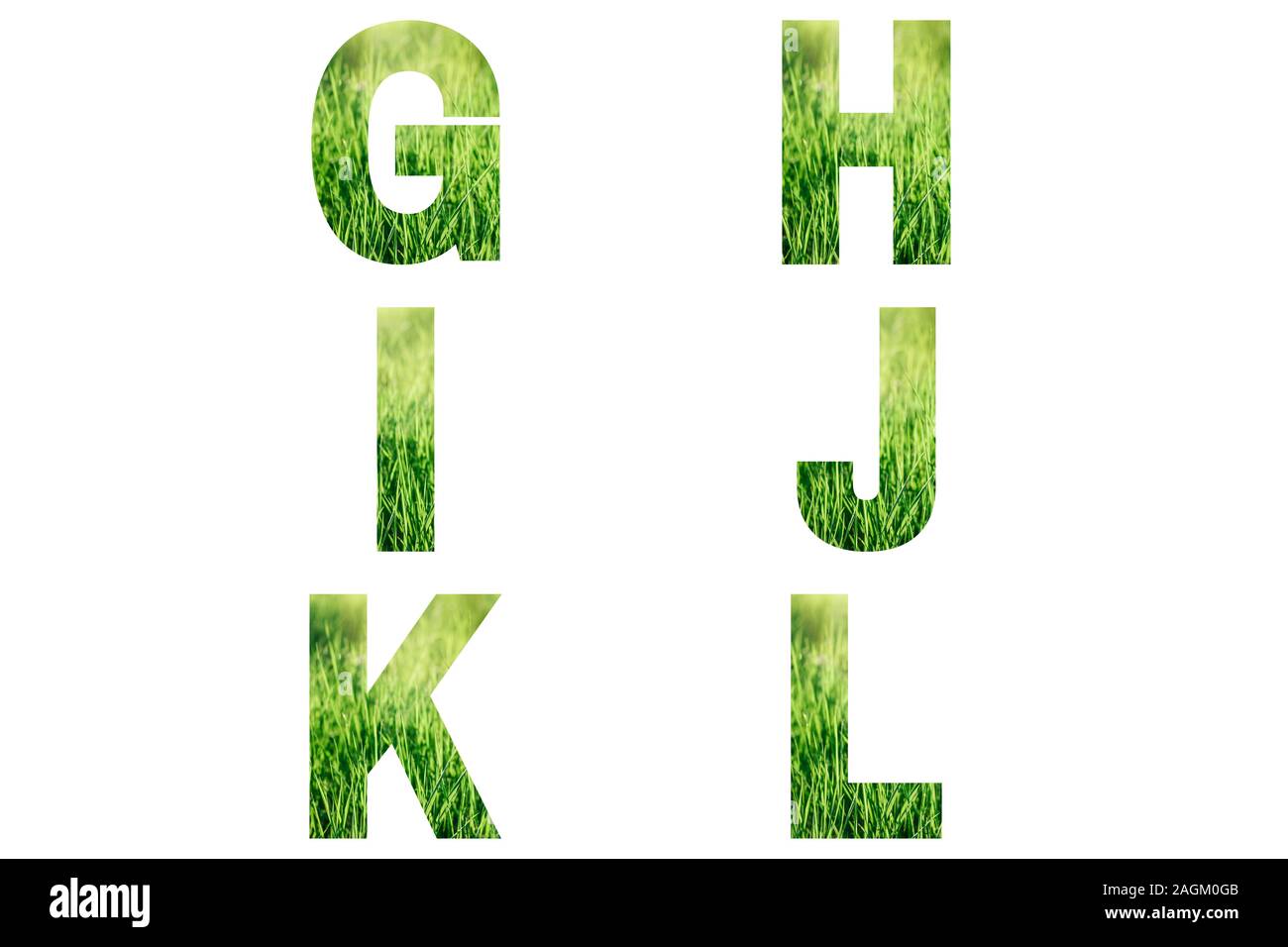 Green font Alphabet g, h, i, j, k, l made of fresh green grass ...